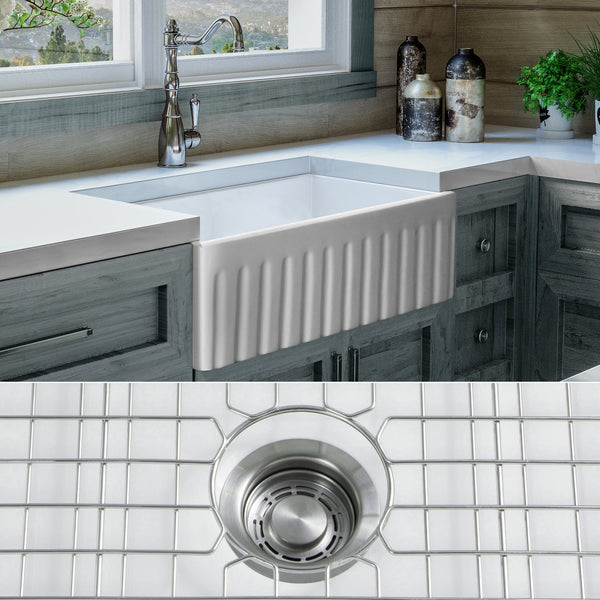 Fluted Apron - Fossil Blu